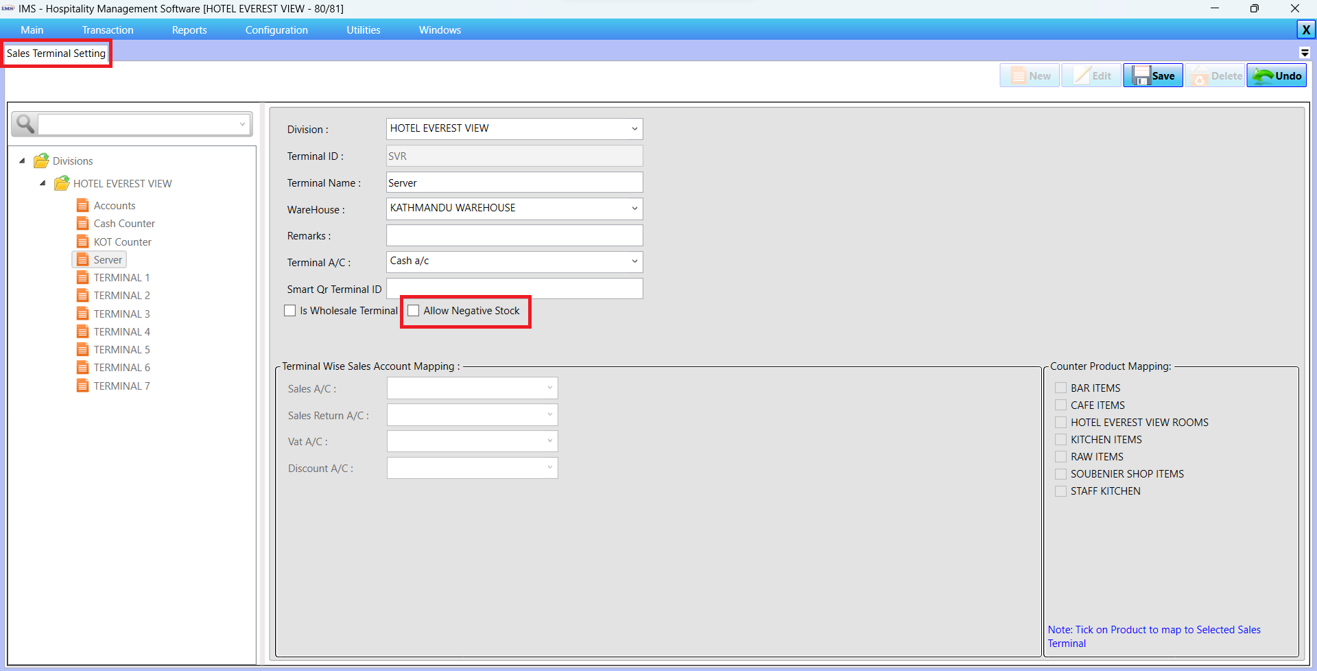 Division Terminal Warehouse Wise Negative Billing Option - Public Documentations - 'IMS Software ...